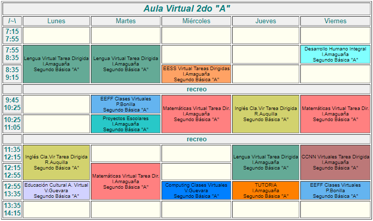 Class Schedule - Unidad Educativa Sudamericano